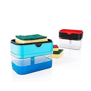 KBS Liquid Soap Dispenser for Kitchen Sink, Dish Foam Pump with Sponge Holder, Kitchen Dishwashing Accessories Countertop (Blue)