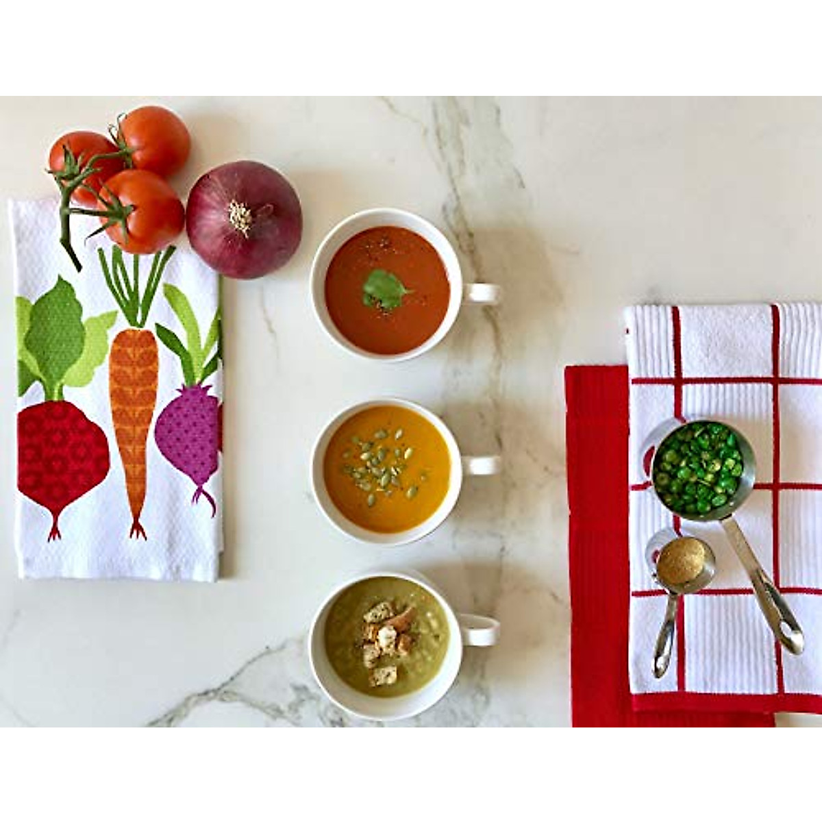 T-fal Textiles 10148 100-Percent Cotton Parquet Kitchen Dish Towel, Red, Check-Single