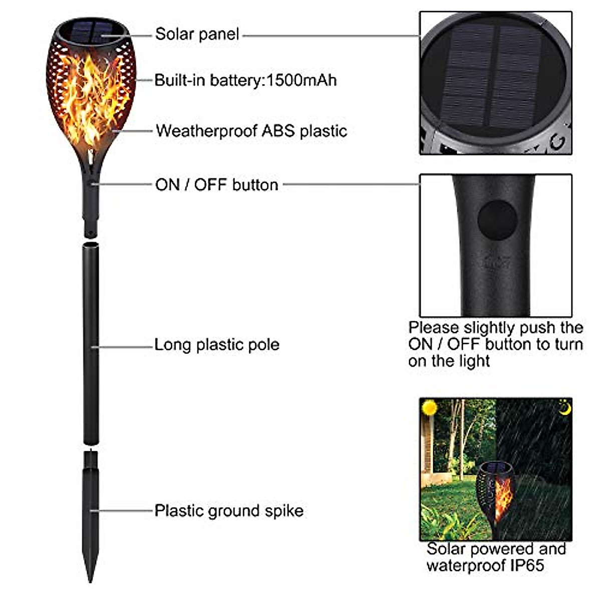Solar Torch Light with Flickering Flame, 60 LED Solar Flame Lamp Outdoor Garden Plastic Stick Lights Waterproof Landscape Decoration Lighting Dusk to Dawn Security Light for Yard Patio Driveway (4)