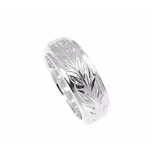Arthur's Jewelry Sterling silver 925 Hawaiian maile leaf plumeria flower scroll 6mm/8mm double ring size 7.5