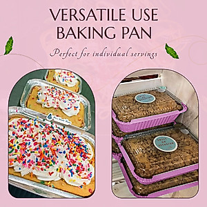 KitchenDance Colored Shallow Take Out Pans with Plastic lid - 1.5 Pounds Food Storage Aluminum Foil Baking Pan - Aluminum Pans Perfect for Cooking, Freezing, Preparing Food, 6417P (Pink, 50)