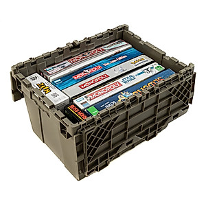 TEJAL 12 Gallon Commercial Flip Top Tote Storage Container (PACK OF 6) Industrial Plastic Storage Tote with Hinged Attached Lid (22.05 in. L x 15.40 in. W x 12.88 in. H) - Grey