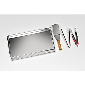 SINWENDA Griddle-X 19.7" x 11" x 3“ Stainless Steel Universal Rectangula Grill plate Set with Spatula and Tongs for Gas/Charcoal/Campfire Grills