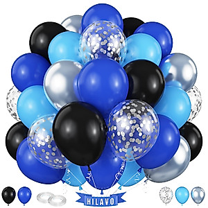 Blue Black Balloons 60 Pcs Royal Blue Black and Metallic Silver Confetti Balloons 12 Inch Video Game Outer Space Balloon for Boys Men Boss Graduation Retirement Baby Shower Birthday Party Decorations