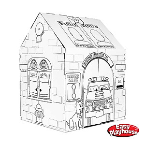 Easy Playhouse Police and Fire Station - Kids Art & Craft for Indoor & Outdoor Fun – Decorate & Personalize The Cardboard Fort, 32" X 26. 5" X 40. 5" - Made in USA, Age 3+ [Amazon Exclusive], white