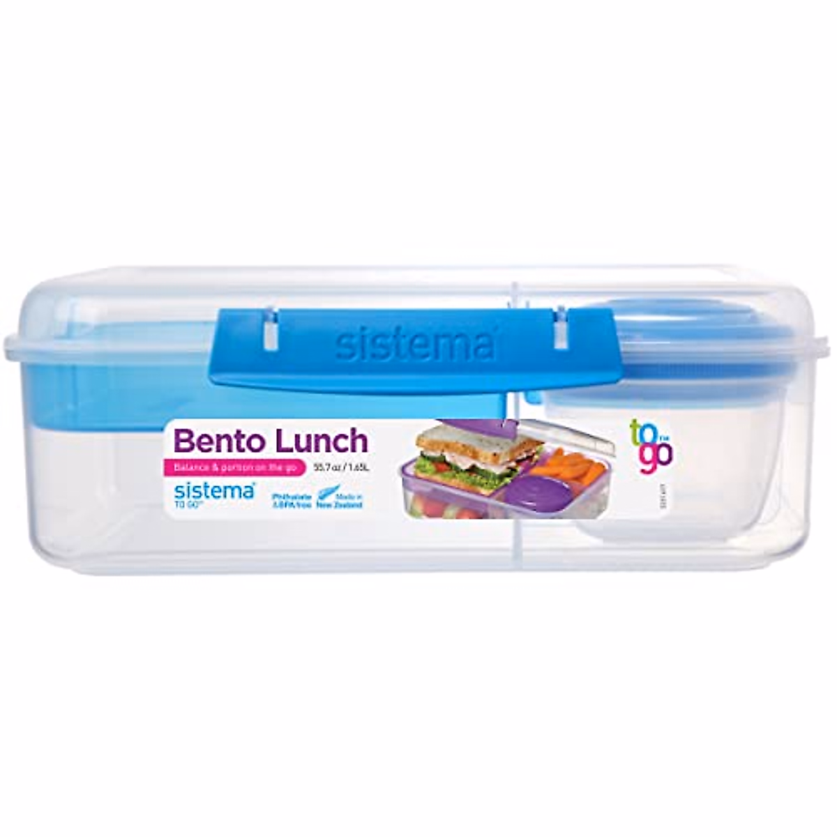 Sistema To Go Collection Bento Lunch Box, Large, Clear/Blue Klips