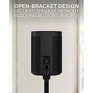 SANUS Adjustable Height Wireless Speaker Stands Designed for Sonos One, One SL, and Play:1 - Tool-Free Adjustment up to 16" and Built-in Cable Management (Black)