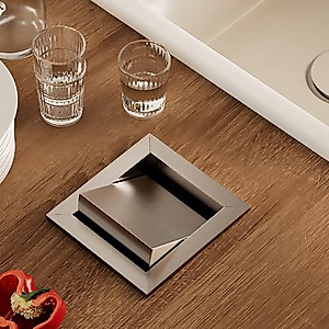 AEGIFT Trash Can Lid Square Trash Chute Built-in Countertop Trash Grommet Stainless Steel Swing Lid Waste Chute for Kitchen & Bathroom