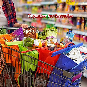 Haiphisi Trolley Bags-4 Pack Reusable Grocery Shopping cart Bags for Groceries with Cooler Bag Egg bags-Easy to Use and Heavy Duty-Cart Daddy(Orange,Green,Red,Blue)