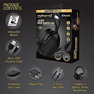 Volkano X Silenco Series Headphones Wireless Bluetooth - Active Noise Cancelling Headphones - 30H Playtime - Headset with Mic - Memory Foam Ear Cups for Cellphone/PC/Home (Black)