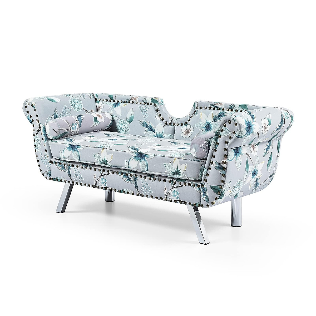 TMEOSK 61”Velvet Loveseat Accent Couch Sofa with 2 Pillows, Modern Upholstered Sleeper Sofa with Removable Cushion and Nailhead Trimming for Living Room Bedroom Apartment (Flower)