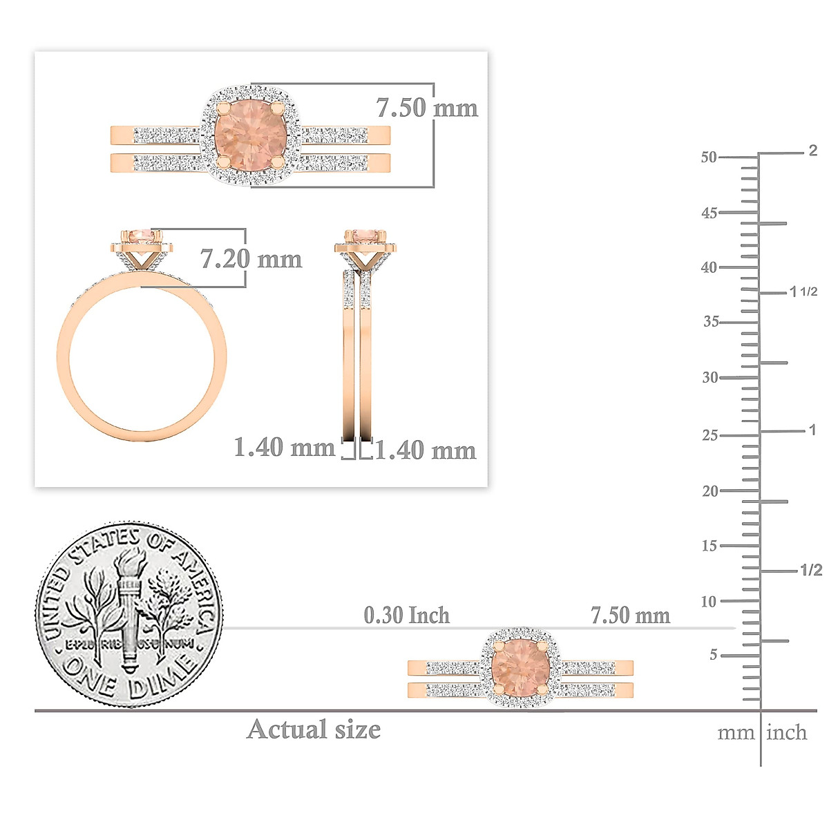 Dazzlingrock Collection 10K 5 MM Round Morganite & Diamond Bridal Halo Engagement Ring Set, Rose Gold, Size 8