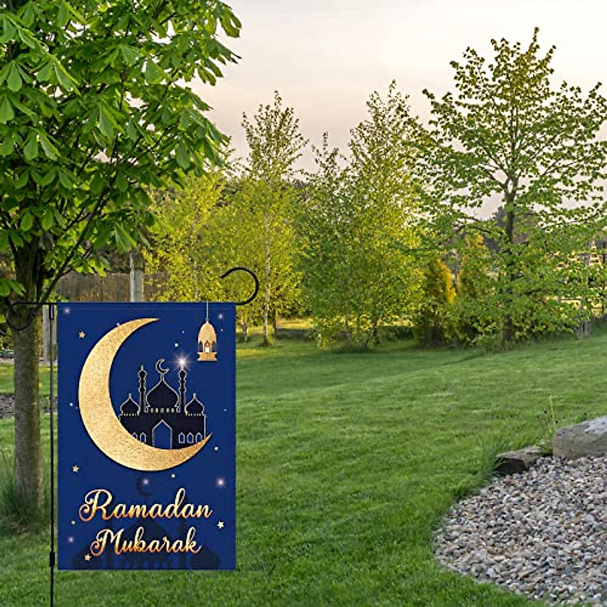 Louise Maelys Ramadan Eid Mubarak Garden Flag 12x18 Vertical Double Sided Welcome Ramadan Kareem Muslim Mosque Lantern Moon House Flags Banner Islamic Festival Celebration Yard Sign Ramadan Party Outdoor Decoration (ONLY FLAG)