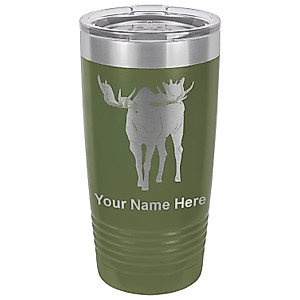 LaserGram 20oz Vacuum Insulated Tumbler Mug, Moose, Personalized Engraving Included (Camo Green)