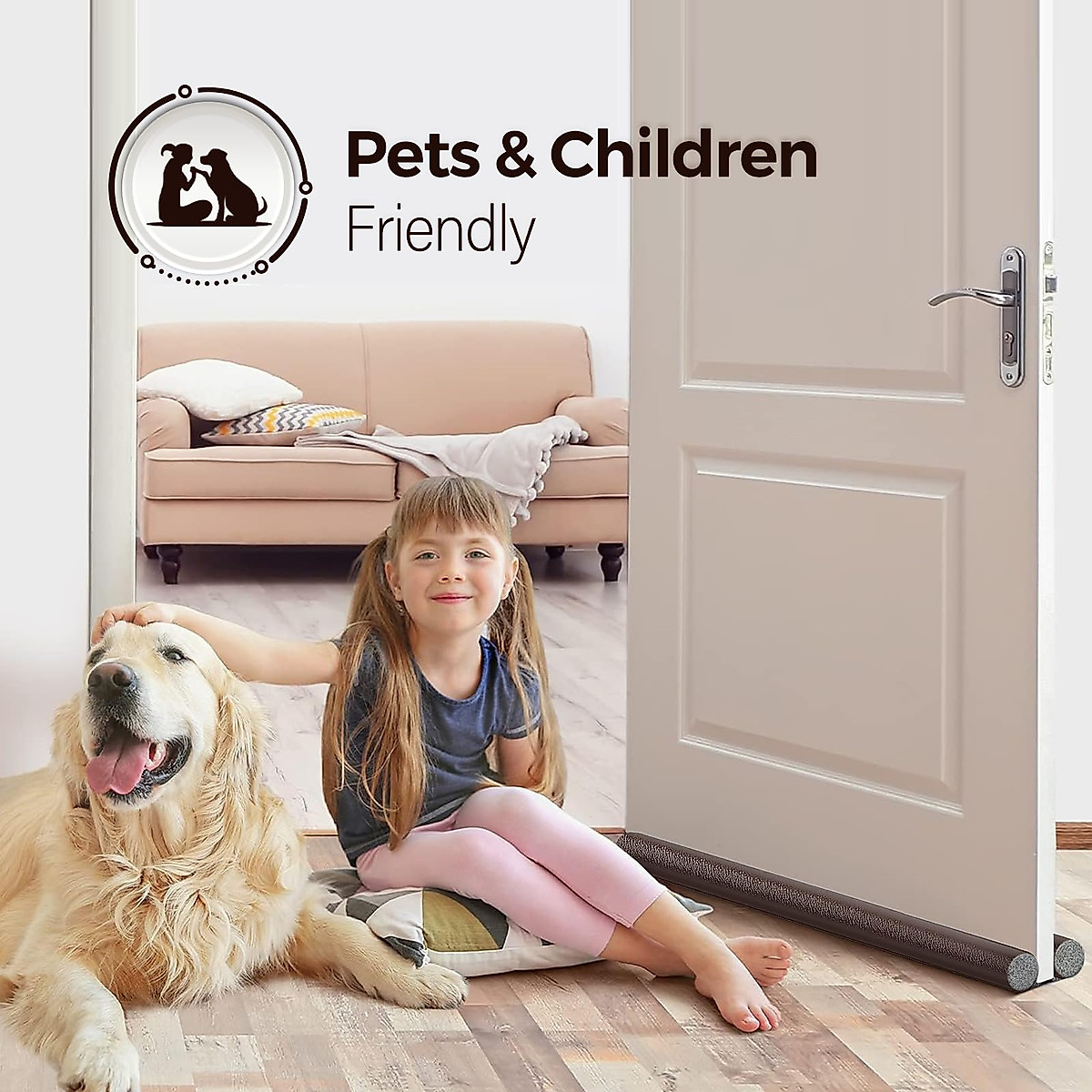 C CELAINER Door Draft Stopper, Under Door Noise Blocker, Sound Light Air Proof Sealer for Bottom of Door, Adjustable Soundproof Insulation Strip Doors Draft Guard 37 inch, Coffee