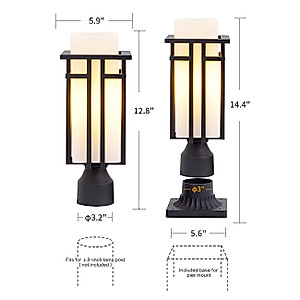 EERU Outdoor Post Lights Waterproof Metal Frame with Milk White Frosted Glass, Pier Mount Outdoor Lighting Fixtures(with 3-Inch Pier Mount Base) Outdoor Post Lantern for Garden Backyard and Porch