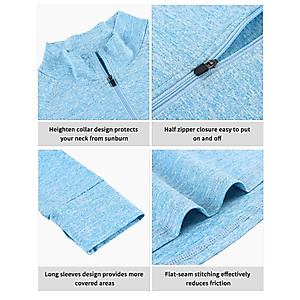 Quarter Zip Pullover Women,Cucuchy Long Sleeve T Shirts Fit Athletic Tops V Neck Quarter Zip Sweat Wicking Trendy Casual Golf Top Yoga Running Training Athletic Fall Warm Tunic Blue M