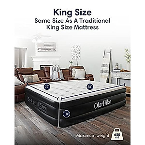 OlarHike Inflatable King Air Mattress with Built in Pump,18"Elevated Durable Air Mattresses for Camping,Home&Guests,Fast&Easy Inflation/Deflation Airbed,Black Family Blow up Bed,Travel Cushion,Indoor