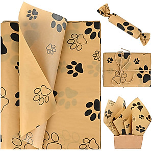 60 Sheets 20 x 20 Inch Brown Kraft Dog Paw Print Tissue Paper Puppy Paws Gift Wrap Tissue for Gift Bags Wrapping DIY Crafts