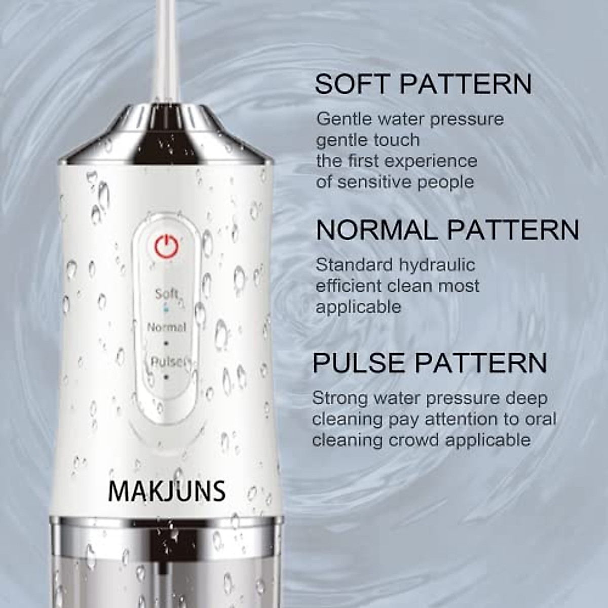 MAKJUNS Water Dental Flosser Cordless Teeth Cleaner with 3 Modes 4 Jets Rechargeable IPX7 Waterproof Dental Oral Irrigator for Travel Home Braces(Silver)