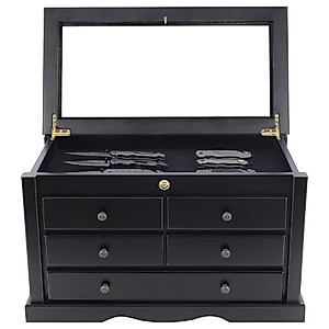 DisplayGifts Collector's Choice Solid Wood Knife Display Case Tool Storage Cabinet w/ 5 Drawer Gallery Quality Black