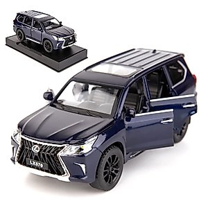 BDTCTK 1/32 Compatible for Lexus LX570 Off-Road in Luxury SUV Model Car, Zinc Alloy Pull Back Toy car with Sound and Light for Kids Boy Girl Gift(Blue)
