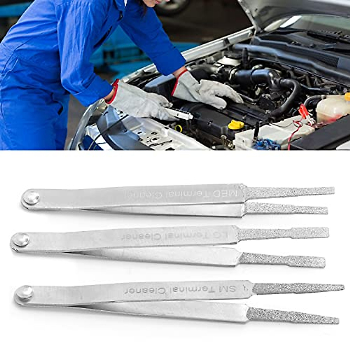 KIMISS Terminal Cleaning Tool, 3PCS Metal Terminal Cleaner Set Auto Repairing Hardware Tool for Small Electrical Spade Pin Connector