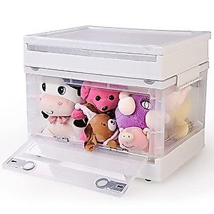 Homeforce Closet Organizers and Storage - Stackable Storage Bins with Lids and Wheels, 23 Gal Collapsible Plastic Storage Containers, 2 Pack Foldable Box for Dorm Bedroom Organizing,White