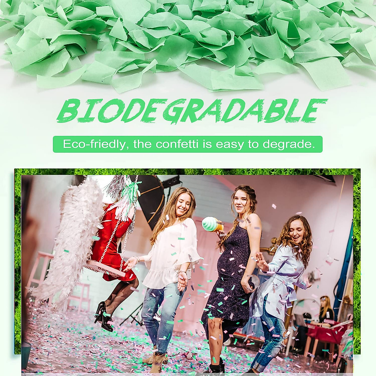 Confetti Cannons Confetti Poppers,15 Inch Biodegradable Party Poppers Confetti Shooters, WORKKEEP Green Confetti Pop for Birthday Wedding Celebration New Year Decorations Air Powered Confetti