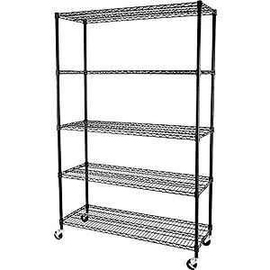 BACKYARD EXPRESSIONS PATIO · HOME · GARDEN 5-Shelf Adjustable, Heavy Duty Storage Shelving Unit, Extra Large Steel Organizer Wire Rack, Matte Black (48" L x 18" W x 75" H)