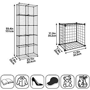 Dttwacoyh Bookcase Cube Modular Storage Shelves, Modern Simple Combination Bookshelf,Multi-Use DIY Wire Grids Folding Storage Organizer for Books, Toys, Clothes, Tools,Black,Double Row 5 Floors
