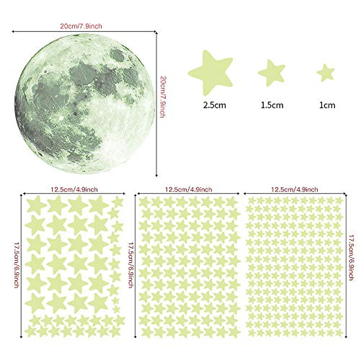 334pcs Glow in The Dark Stars Stickers, Luminous Stars and Moon Wall Stickers Decor for Kids Bedroom or Birthday Gift, Wall Decals for Any Room, Bright and Realistic