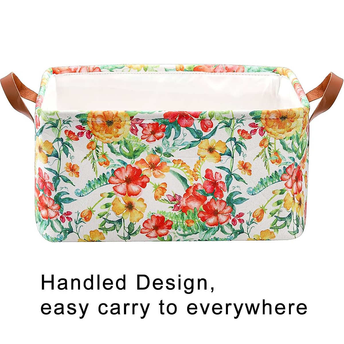 SOUJOY 4 Pack Fabric Storage Basket for Shelves, Foldable Canvas Organizer Box with Handles, Boho Flowers Closet Organizer Bin for Organizing Home Laundry Nursery Dorm Pet Gift