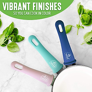 GreenLife Soft Grip Healthy Ceramic Nonstick, Saucepans with Lids, 1QT and 2QT, Turquoise & Bakeware Healthy Ceramic Nonstick, Cookie Sheet, 18" x 13", Turquoise