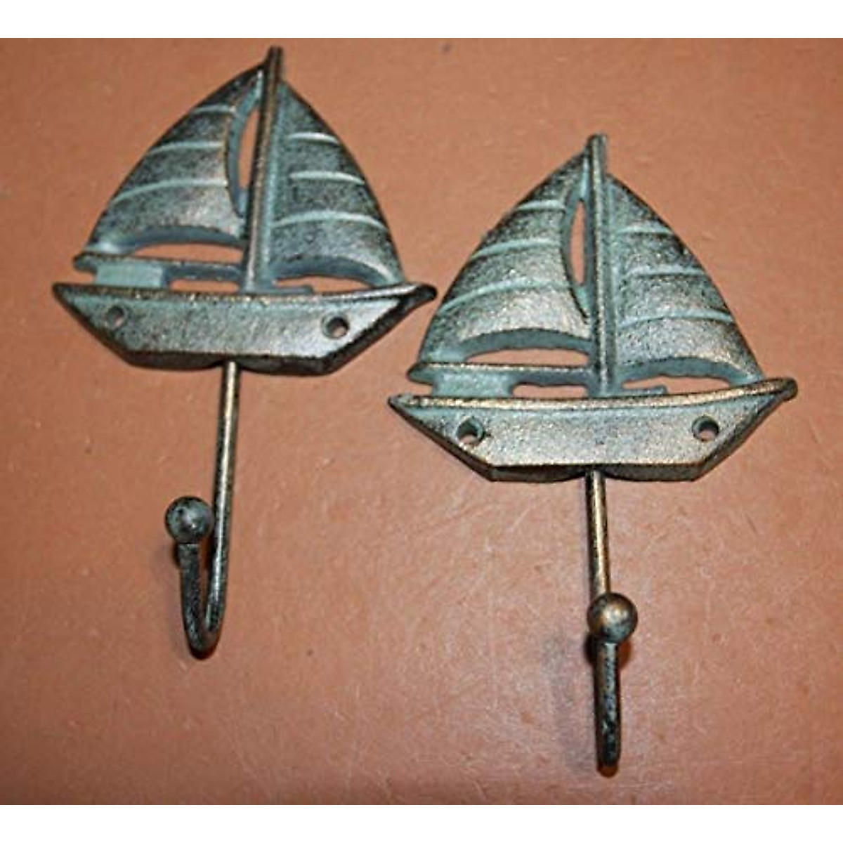 Sailboat Coat Hooks, Bronze Look Cast Iron Wall Mounted, Set of 2 BL-73