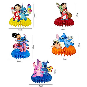 5Pcs Stitch Party Decorations Honeycomb Centerpieces Topper Stitch Birthday Party Supplies Table Decorations for Party Baby Shower Living Dining Room