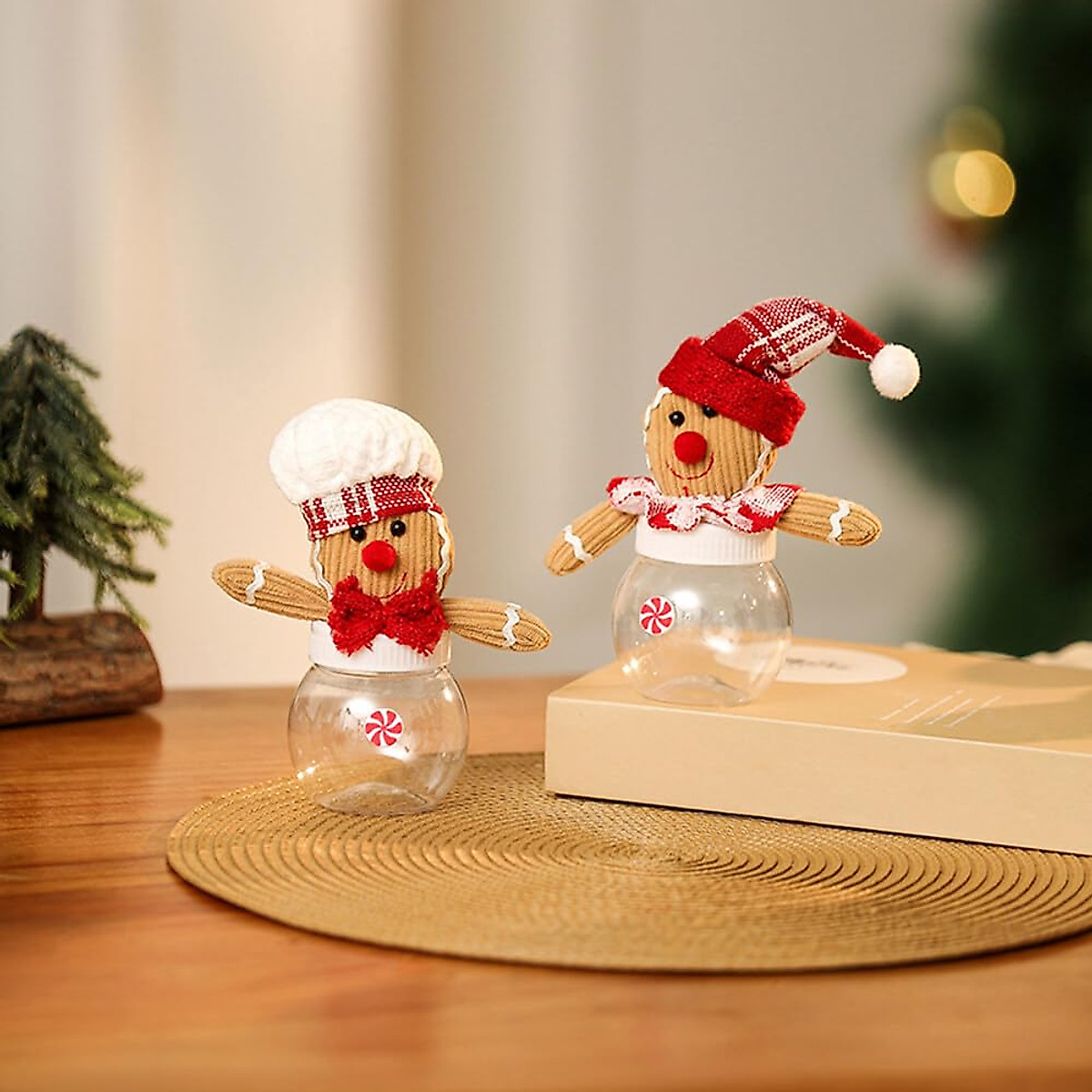 EUBUY 2Pcs Christmas Candy Jar with Gingerbread Man Shape Xmas Gingerbread Storage Organizer Xmas Cookie Jars Candy Box Christmas Party Snowman Container Gingerbread Decorations
