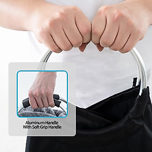 Laundry Basket, Waterproof Laundry Hamper, Collapsible Laundry Bag, Dirty Clothes Hamper with Foam Protected Aluminum Handles for College Dorm, Family (90L, Black)