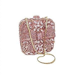 Bowknot Cute Women Crystal Box Clutch Evening Bags Wedding Party Cocktail Rhinestone Handbags and Purses Hollow Evening Bag (pink)
