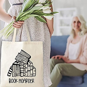 HONTOUTE Book Hoarder Book Funny Bag Bookworm Librarian Nerd School Teacher Shoulder Canvas Tote Bag Gifts Beige