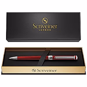 Scriveiner Deep Crimson Ballpoint Pen - Stunning Red Lacquer Luxury Pen, Chrome Finish, Schmidt Black Refill, Best Ball Pen Gift Set for Men & Women, Professional Executive Office, Nice Designer Pen