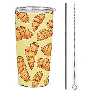 KIOWEIR Delicious Croissant Stainless Steel Tumbler 20oz With Lid And Straw, Insulated Tumblers Coffee Cup, Travel Mug for Ice Drink & Hot Beverage for Women Men Boys Girls