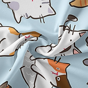 BailiPromise Cartoon Cat Bed Sheet Girls Boys Little Kitten Bedding Set for Teens Children Cute Cat Fitted Sheet Flat Sheet Kawaii Animal Bed Cover 4Pcs Queen Size