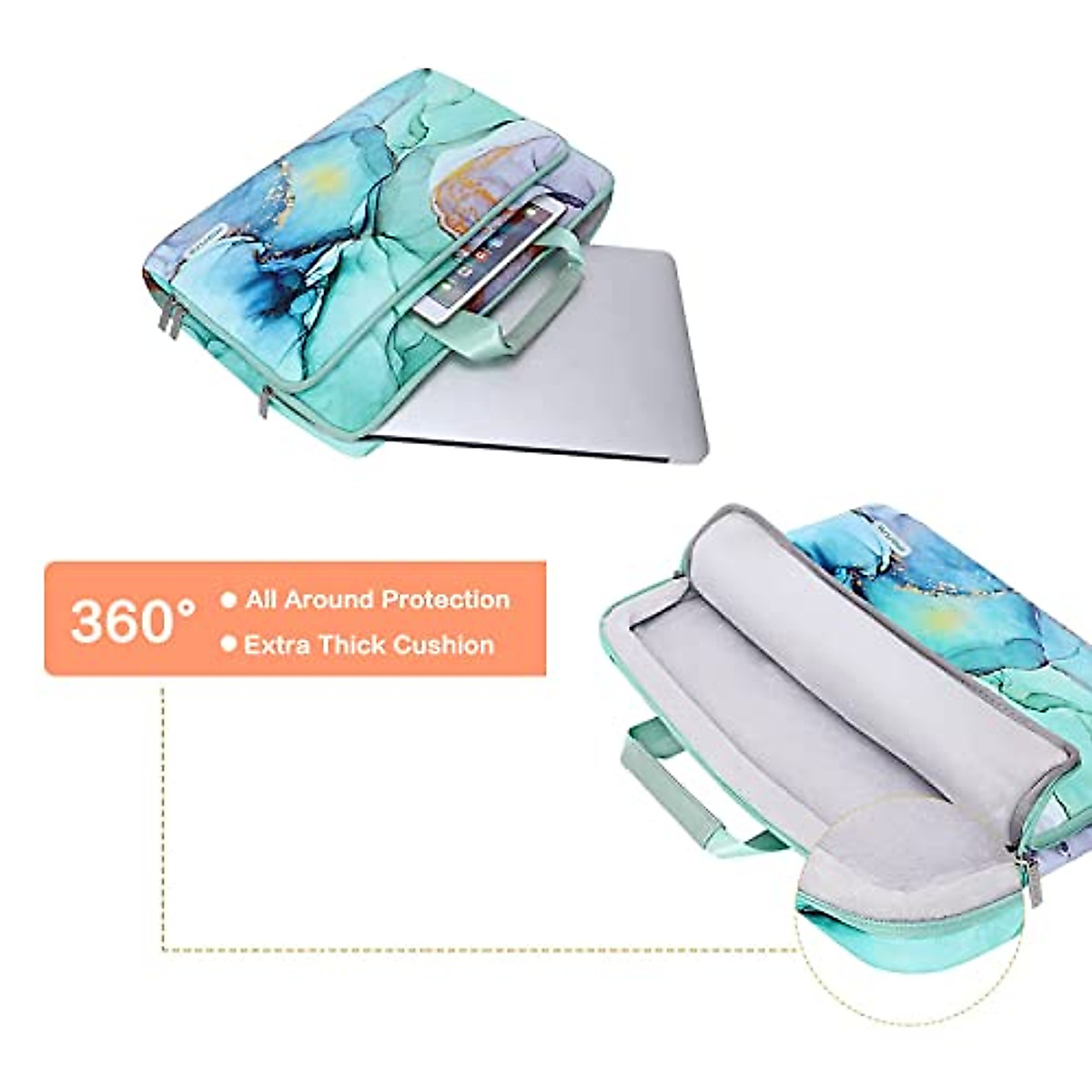 MOSISO 360 Protective Laptop Shoulder Bag Compatible with MacBook Air 15 inch M2 A2941 2023/Pro 16 2023-2019 M2 A2780 M1 A2485 A2141,15-15.6 inch Notebook, Polyester Sleeve with Belt Marble MO-MBH189