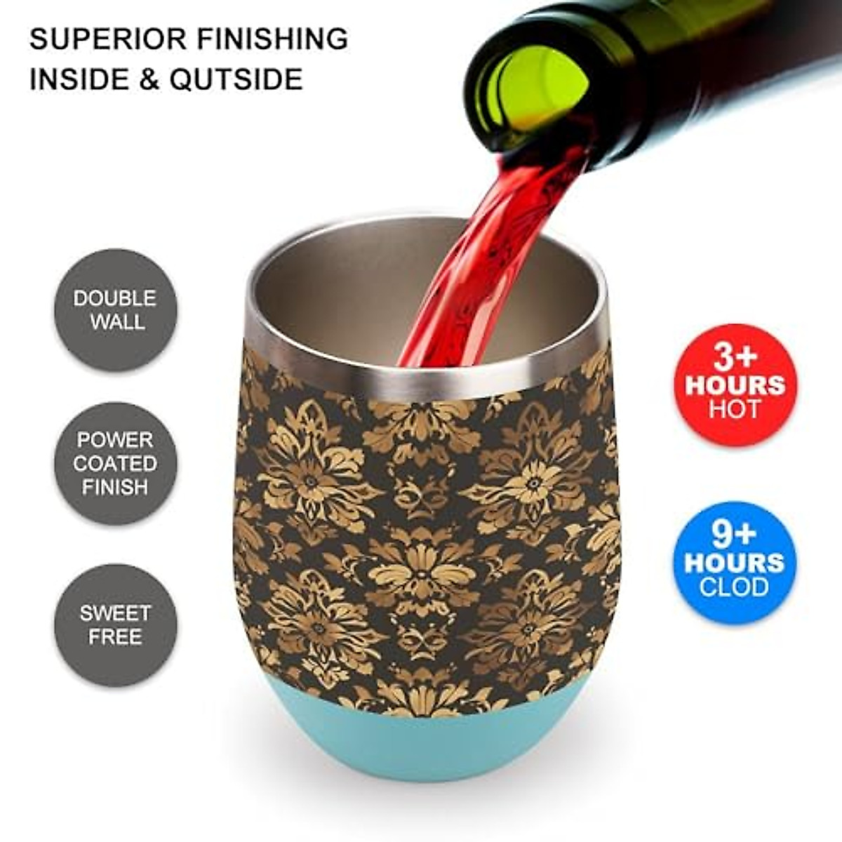 OPTKSNCU 304 Stainless Steel Insulated Cup with Lid, Vintage Gold Black Tan Floral Print Durable, And Easy to Clean – Ideal for Home, Office, And Gift Giving