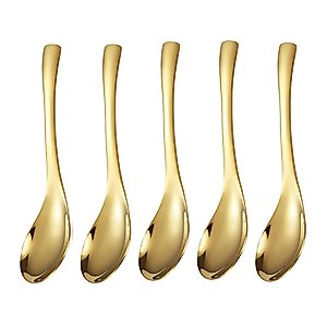 Stainless Steel Spoon, Soup Spoon,Mirror Finish Spoons,Kitchen Serving Spoons,Dessert Spoon,Coffee spoon，Ice Cream Spoons (5, golden)