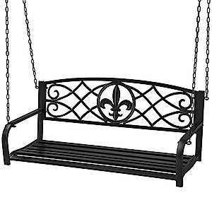Topeakmart Metal Porch Swing Chair, Patio Hanging Swing Bench Outdoor Furniture, 2 Persons Swing Seat, Black