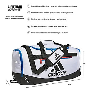 adidas Unisex Adult Defender 4 Medium Duffel Bag, Two Tone White-Clear Onix/Bright Royal Blue/Black, One Size