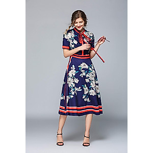 LAI MENG FIVE CATS Women's Floral Print Button up Midi Dress Casual A-line Shirt Dresses