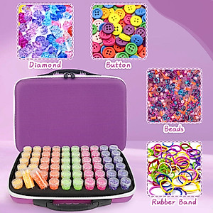 HOHOTIME 60 Slots Diamond Painting Storage Container, Diamond Art Accessories Organizer with Tools Kit, Portable Diamond Painting Kits, Blue Diamond Storage Case for DIY Craft Jewelry Beads (Purple)